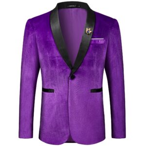 mage male men's velvet slim fit suit blazer jacket shawl lapel one button dinner prom wedding tuxedo purple