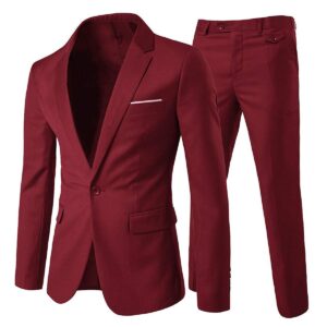 cloudstyle men's 2-piece suits slim fit 1 button dress suit jacket blazer & pants set wine red