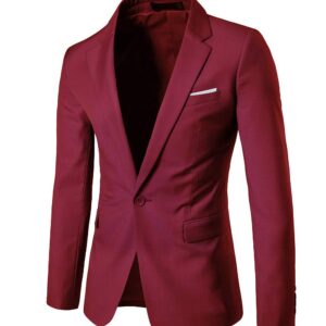 Cloudstyle Men's 2-Piece Suits Slim Fit 1 Button Dress Suit Jacket Blazer & Pants Set Wine Red