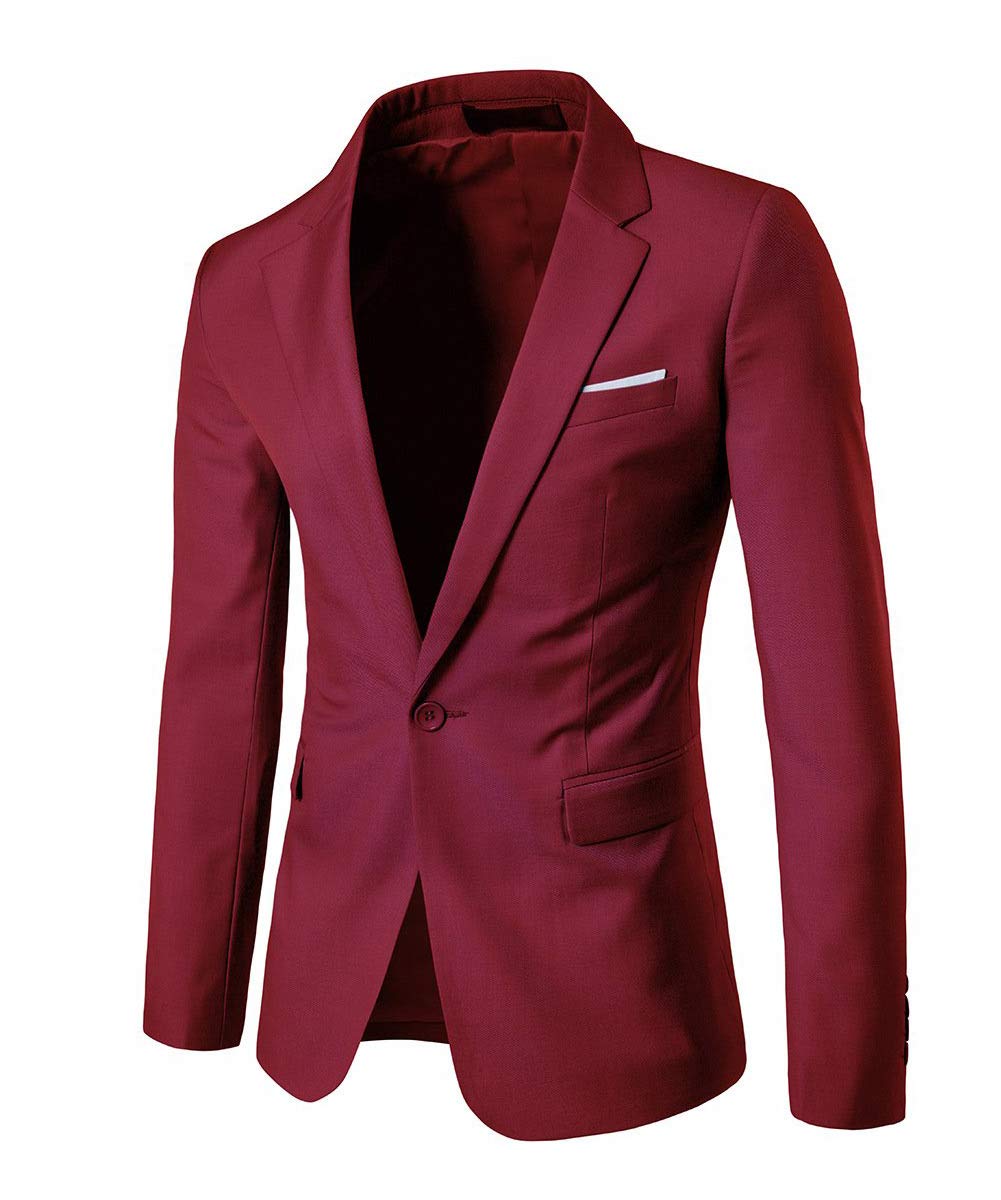 Cloudstyle Men's 2-Piece Suits Slim Fit 1 Button Dress Suit Jacket Blazer & Pants Set Wine Red