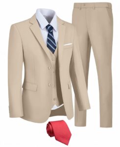 suits for men 3-piece slim fit business suit prom tuxedo, two button wedding blazer vest pants set champagne-xl