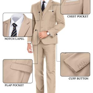 Suits for Men 3-Piece Slim Fit Business Suit Prom Tuxedo, Two Button Wedding Blazer Vest Pants Set Champagne-XL