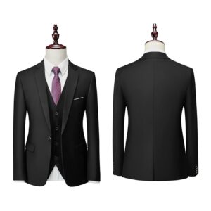 Christmas Suits for Men 2/3 Pcs,Slim Fit Christmas Snowflake Jacket Blazer Party Wedding Tuxedo Tux & Pants & Vest Set(Black,S)