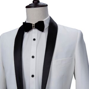 Mens White with Black Shawl Lapel Slim Fit Dress Suit Set Single Breasted Blazer Jacket Pants Tux,36chest/30waist