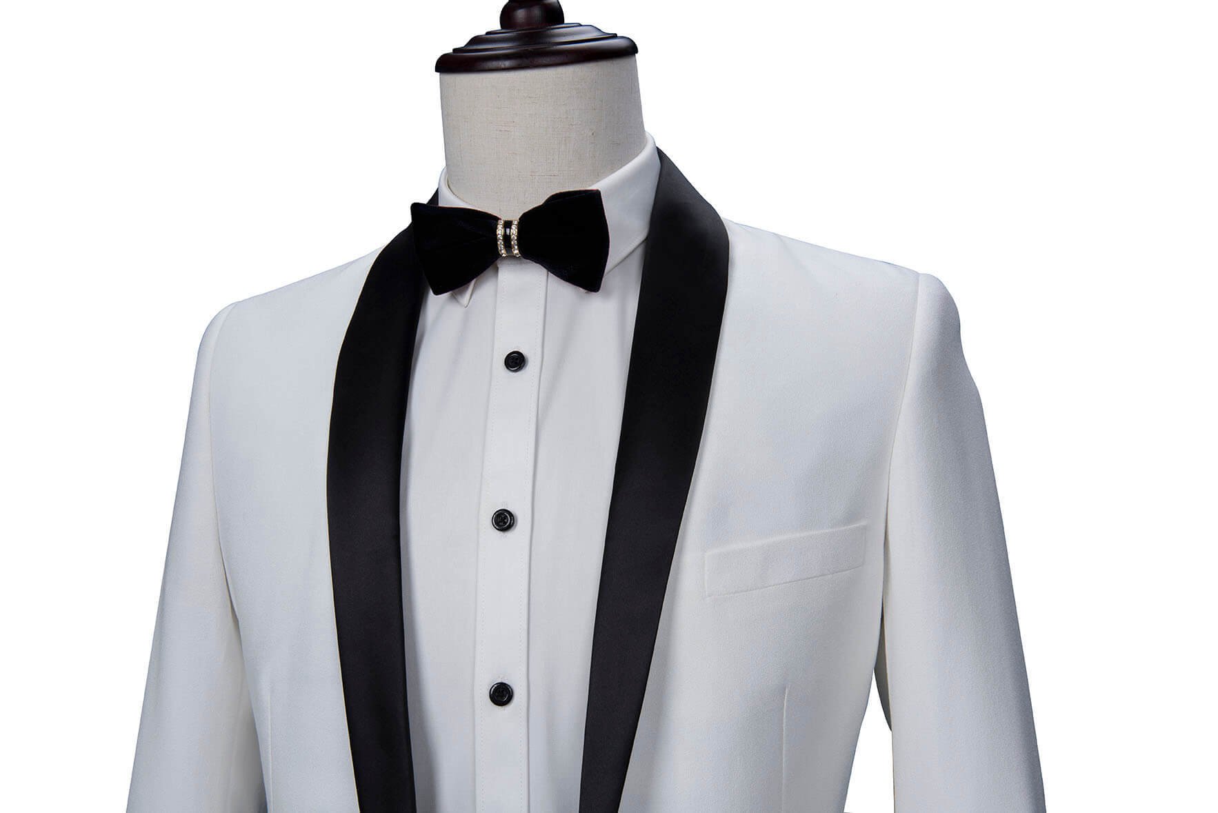 Mens White with Black Shawl Lapel Slim Fit Dress Suit Set Single Breasted Blazer Jacket Pants Tux,36chest/30waist