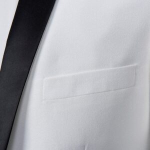 Mens White with Black Shawl Lapel Slim Fit Dress Suit Set Single Breasted Blazer Jacket Pants Tux,36chest/30waist