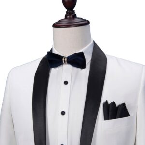 Mens White with Black Shawl Lapel Slim Fit Dress Suit Set Single Breasted Blazer Jacket Pants Tux,36chest/30waist