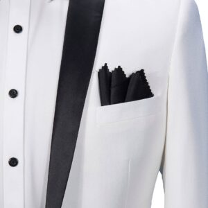 Mens White with Black Shawl Lapel Slim Fit Dress Suit Set Single Breasted Blazer Jacket Pants Tux,36chest/30waist