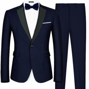 MAGE MALE Men's 2 Piece Suit Notched Lapel One Button Slim Fit Formal Wedding Prom Tuxedo Suits Blazer Pants with Bow Tie Set