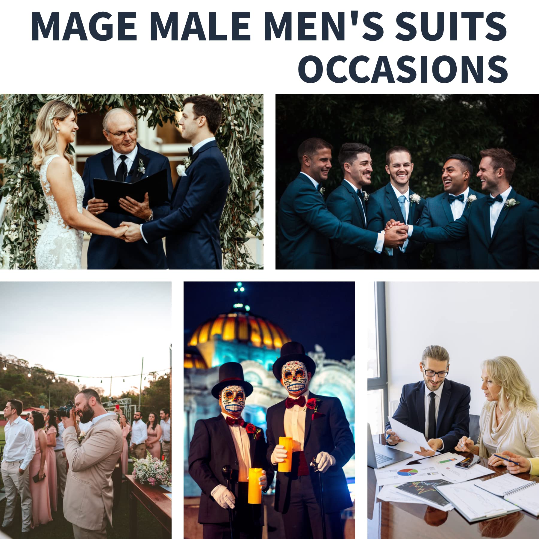 MAGE MALE Men's 2 Piece Suit Notched Lapel One Button Slim Fit Formal Wedding Prom Tuxedo Suits Blazer Pants with Bow Tie Set