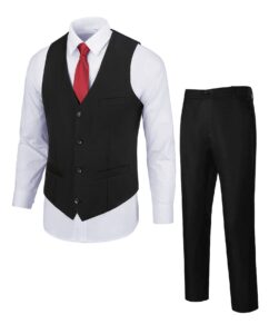 furuyal men's suit 2 piece vest set slim fit dress suit casual suit waistcoat pant black-m