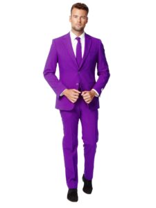 opposuits purple prince solid purple suit for men coming with pants, jacket and tie, purple prince, us44