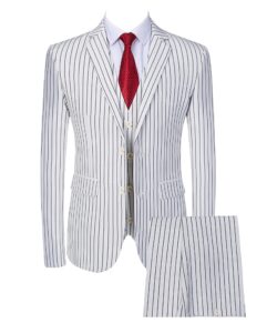 mens 3 piece pinstripe suit slim fit casual dress suits blazer + vest + pants us size 32 white