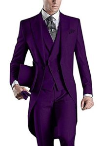 high-end suits men's tailcoat formal slim fit 3-piece suit long jacket dinner tuxedo wedding tux & vest & trousers purple