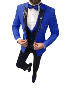 shuzhxlzangy black and royal blue tuxedo for men formal suits for men wedding slim 3 piece suit men s