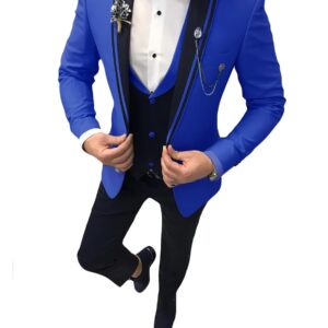 SHUZHXLZANGY Black and Royal Blue Tuxedo for Men Formal Suits for Men Wedding Slim 3 Piece Suit Men S