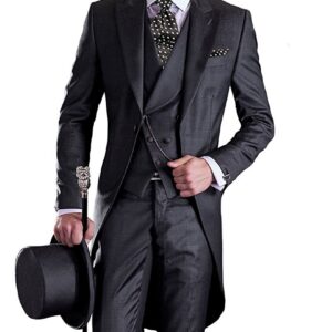 Lilis® Mens Premium Tail Tuexdo 3 Pieces Suit Tailcoat Jacket Tux Vest & Trousers Black