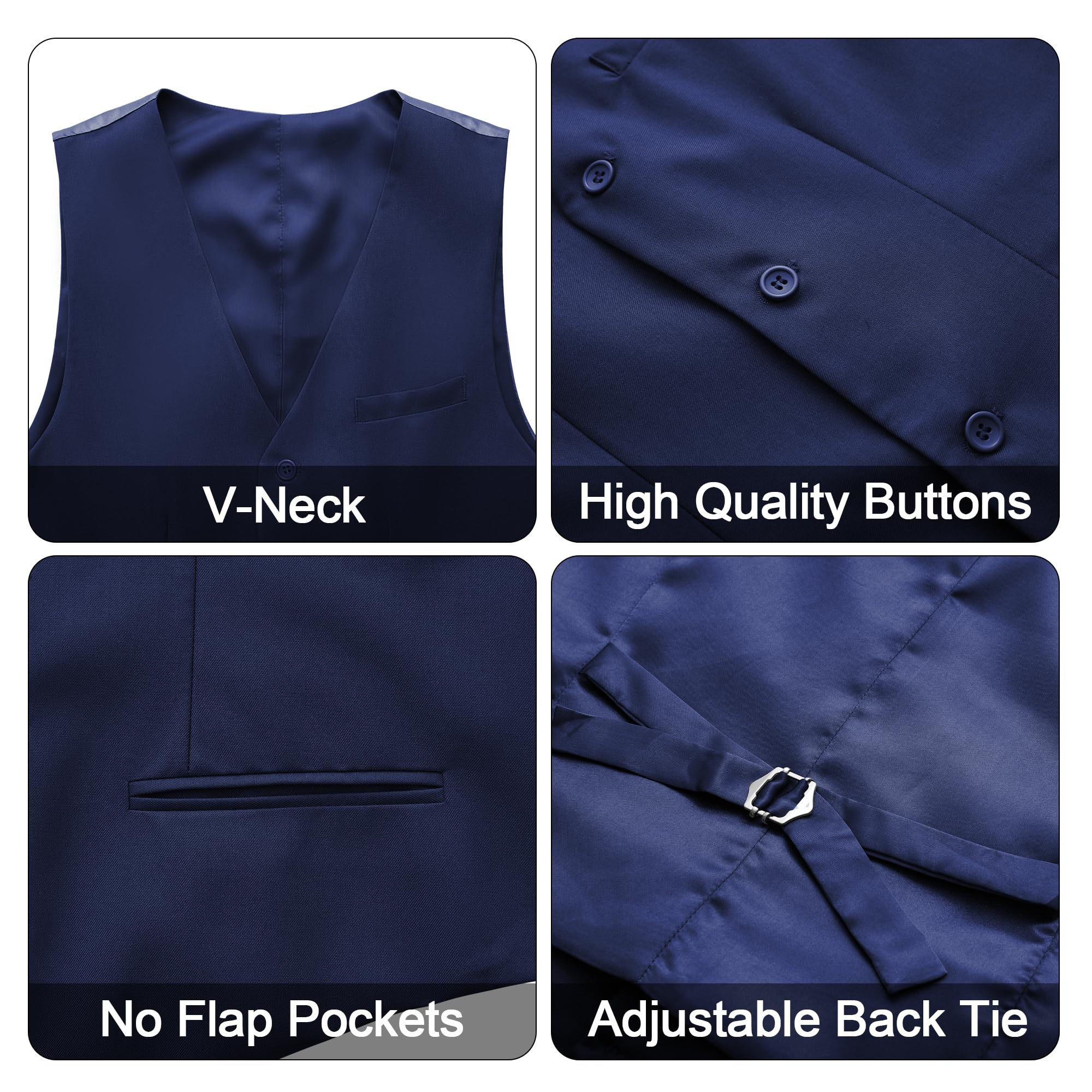 MAGE MALE Men's 3 Pieces Solid One Button Suit Elegant Slim Fit Single Breasted Party Tuxedo Blazer Vest Pants Set Navy Blue