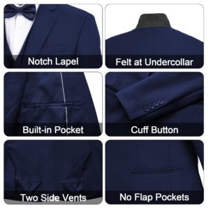 MAGE MALE Men's 3 Pieces Solid One Button Suit Elegant Slim Fit Single Breasted Party Tuxedo Blazer Vest Pants Set Navy Blue