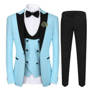 cloudstyle mens 3 piece suit prom colour fashion blazer single breasted vest jacket pants sky blue