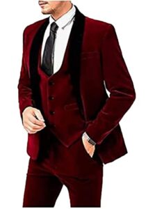 men's slim fit 3 pieces burgundy velvet suits shawl lapel wedding suits groom tuxedos winter suits burgundy 40 chest / 34 waist