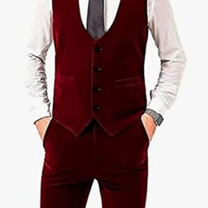 Men's Slim Fit 3 Pieces Burgundy Velvet Suits Shawl Lapel Wedding Suits Groom Tuxedos Winter Suits Burgundy 40 Chest / 34 Waist