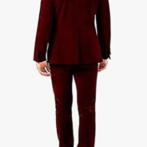 Men's Slim Fit 3 Pieces Burgundy Velvet Suits Shawl Lapel Wedding Suits Groom Tuxedos Winter Suits Burgundy 40 Chest / 34 Waist