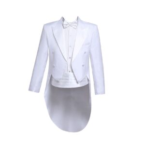 loloda men's 4-piece tuxedo tailcoat blazer tuxedo jacket suit gentleman formal tux tail coat pants set white large