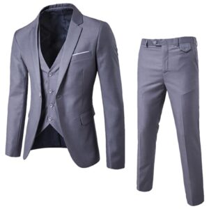 mens blazer jacket,men's 3 piece slim fit suit set 2 button blazer jacket vest pants solid wedding dress tux and trousers grey