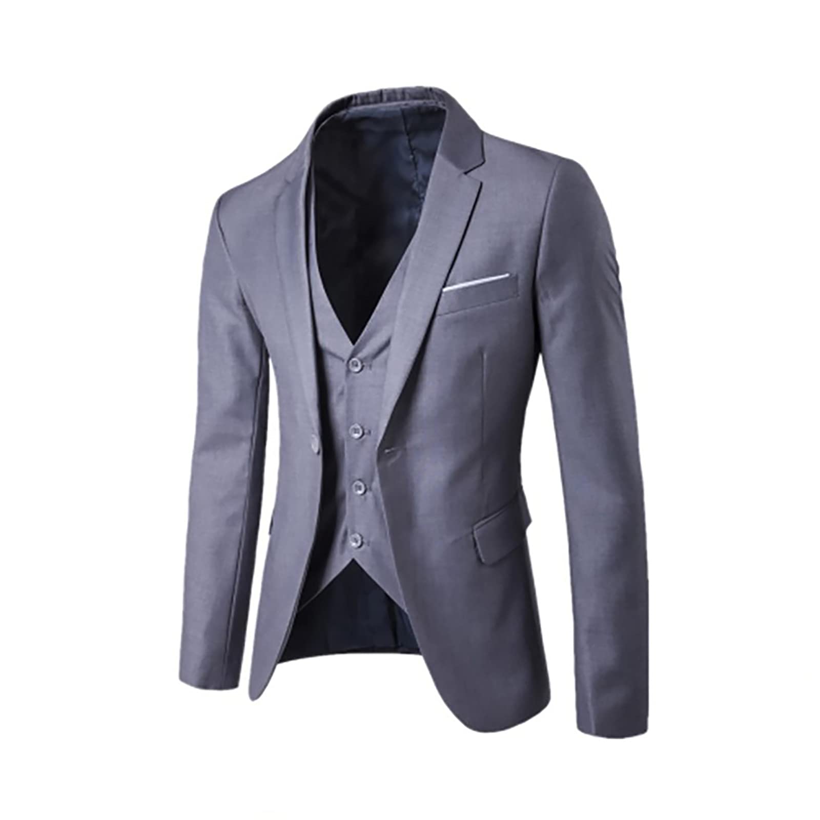 Mens Blazer Jacket,Men's 3 Piece Slim Fit Suit Set 2 Button Blazer Jacket Vest Pants Solid Wedding Dress Tux and Trousers Grey