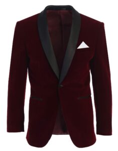 men's premium slim fit shawl lapel velvet jacket-many colors (42 long, burgundy with black)