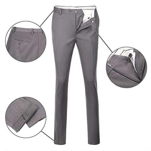 Mens Suit Slim Fit 3 Piece Gray Dress Wedding Tuxedo Pinstripe Suits for Mens Jacket Blazer Vest Pants,XXL