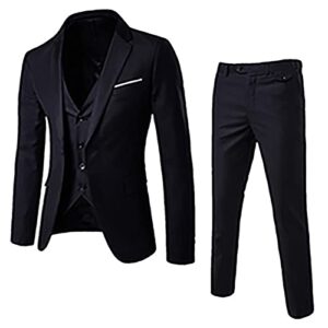 men's slim fit 3 piece suits notch lapel one button business wedding prom suit jacket blazer tux vest & trousers black