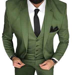 zeattall mens suit business 3 pieces tuxedos wedding prom suits notched lapel blazer bridegroom tux(olive green,pant us40)