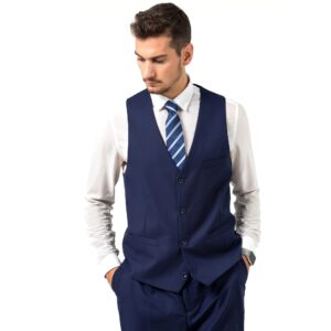 Mens Suits 3 Piece Formal Dress Suit Slim Fit Tuxedo Wedding Dresswear Business Prom Jacket Vest Pants Set Size S Blue