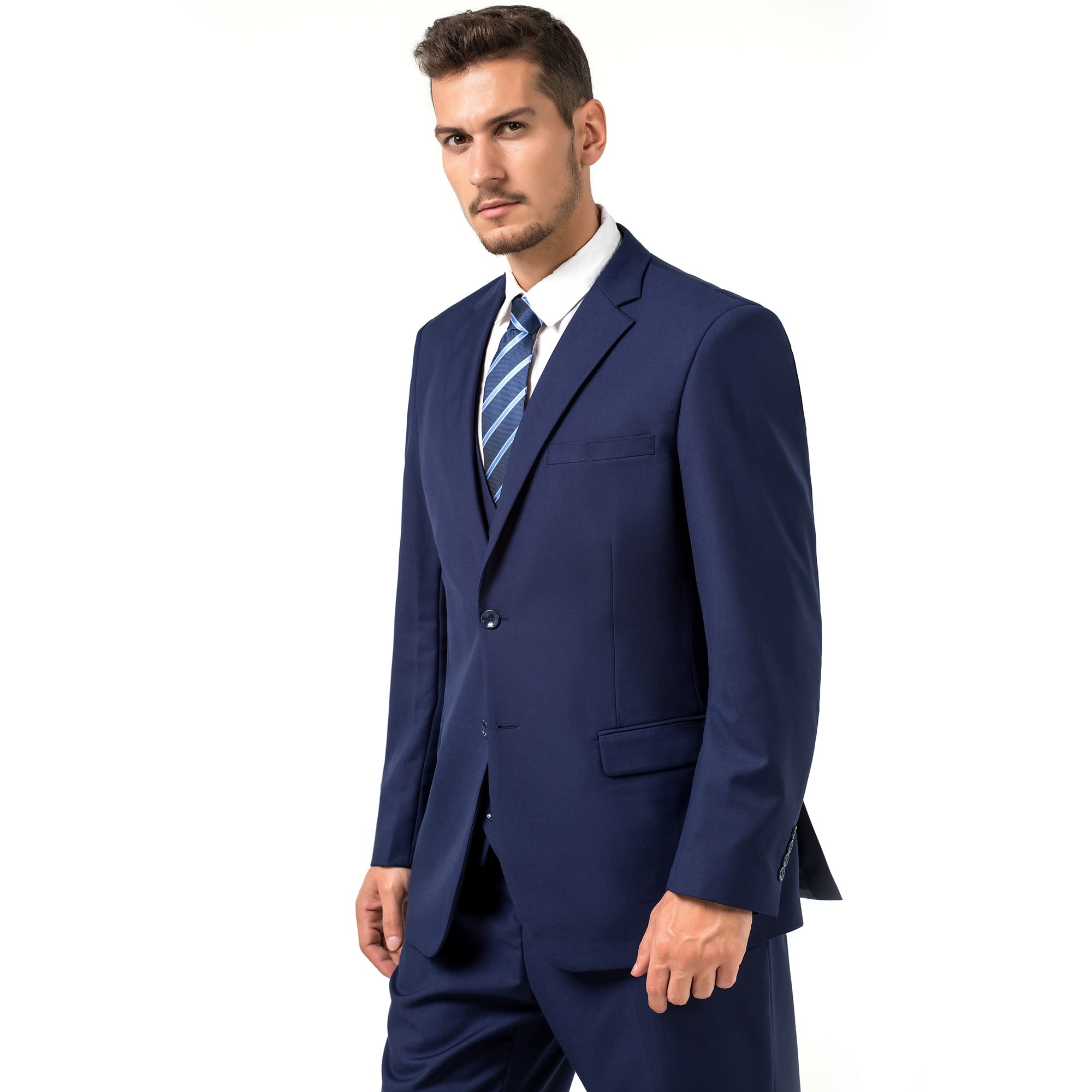 Mens Suits 3 Piece Formal Dress Suit Slim Fit Tuxedo Wedding Dresswear Business Prom Jacket Vest Pants Set Size S Blue