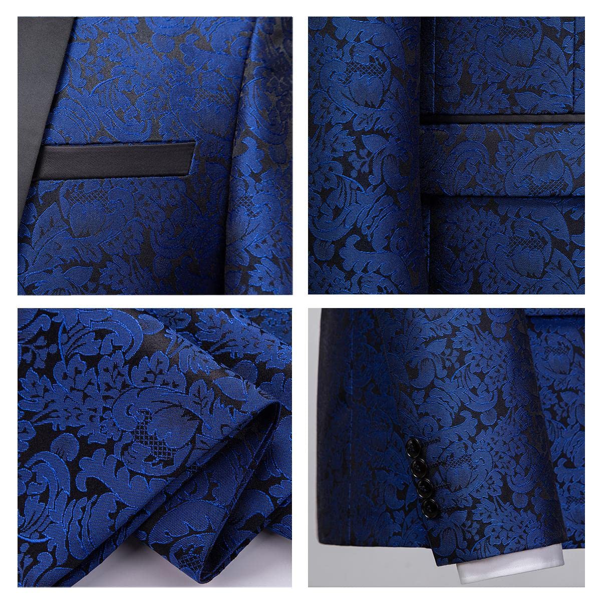 Mens Suit Slim Fit 2 Piece Formal Skinny Floral Tuxedo Suit Set Shawl Lapel for Wedding Dinner Party Blue