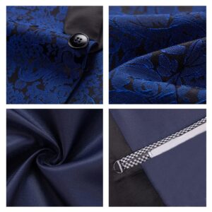 Mens Suit Slim Fit 2 Piece Formal Skinny Floral Tuxedo Suit Set Shawl Lapel for Wedding Dinner Party Blue