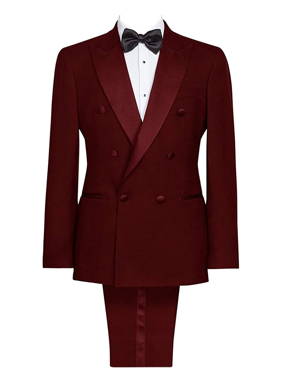 Wemaliyzd Men's 2 Pieces Regular Fit Tux Suit Double Breasted Blazer Pants FZ017-BT(Wine Red,52R)