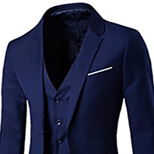 Sports Coats for Men,Men's 3 Piece Slim Fit Suit Set 2 Button Blazer Jacket Vest Pants Solid Wedding Dress Tux and Trousers Navy Blue