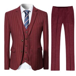 mens 3 piece stripe suits set checked 2 button tux blazer jacket vest trousers