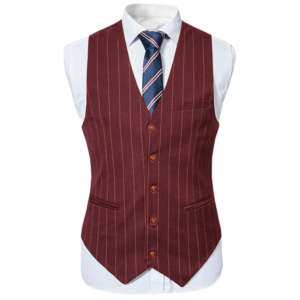 Mens 3 Piece Stripe Suits Set Checked 2 Button Tux Blazer Jacket Vest Trousers