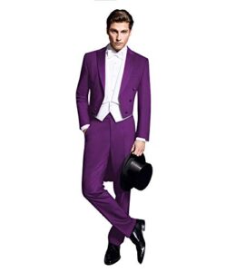 sxfashbrd mens long suit tailcoat set 3 piece slim fit jacket tuxedos blazer suits men for wedding formal party purple