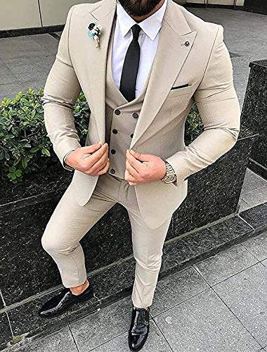 Men's Sage 3 Piece Suit Slim Fit Formal Wedding Groom Pants Tux Vest Tuxedos 36/30