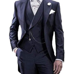 LYXP Men's Handsome 3 Pieces Tailcoat Suit Set Business Suit for Men Wedding Prom Special Occasion Tux Navy blue-3XL