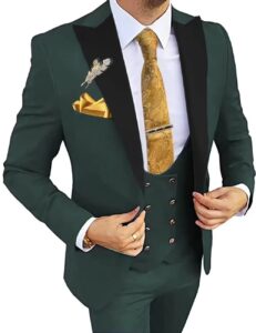 shuzhxlzangy men wedding suits slim fit 3 piece tuxedo,one button tux jacket vest trousers dinner wedding,green suits for men (42) l