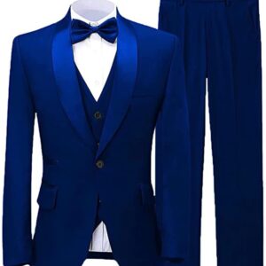 Men's Slim Fit 3 Piece Suit One Button Business Wedding Prom Suits Blazer Tux Vest & Trousers Royal Blue 6XL