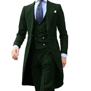 men's slim fit 3 piece suit peaked lapel wedding prom suits blazer tux vest & trousers green