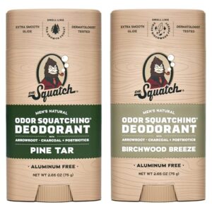 dr. squatch natural deodorant for men – odor-squatching men's deodorant aluminum free - pine tar + birchwood breeze (2.65 oz, 2 pack)