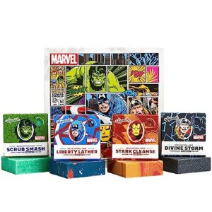 dr. squatch soap avengers collection with collector’s box - men’s natural bar soap - 4 bar soap bundle inspired by the incredible hulk, iron man, thor, captain america